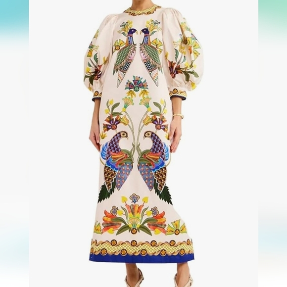 Dresses | Peacock Maxi Dress Folk Art | Poshmark